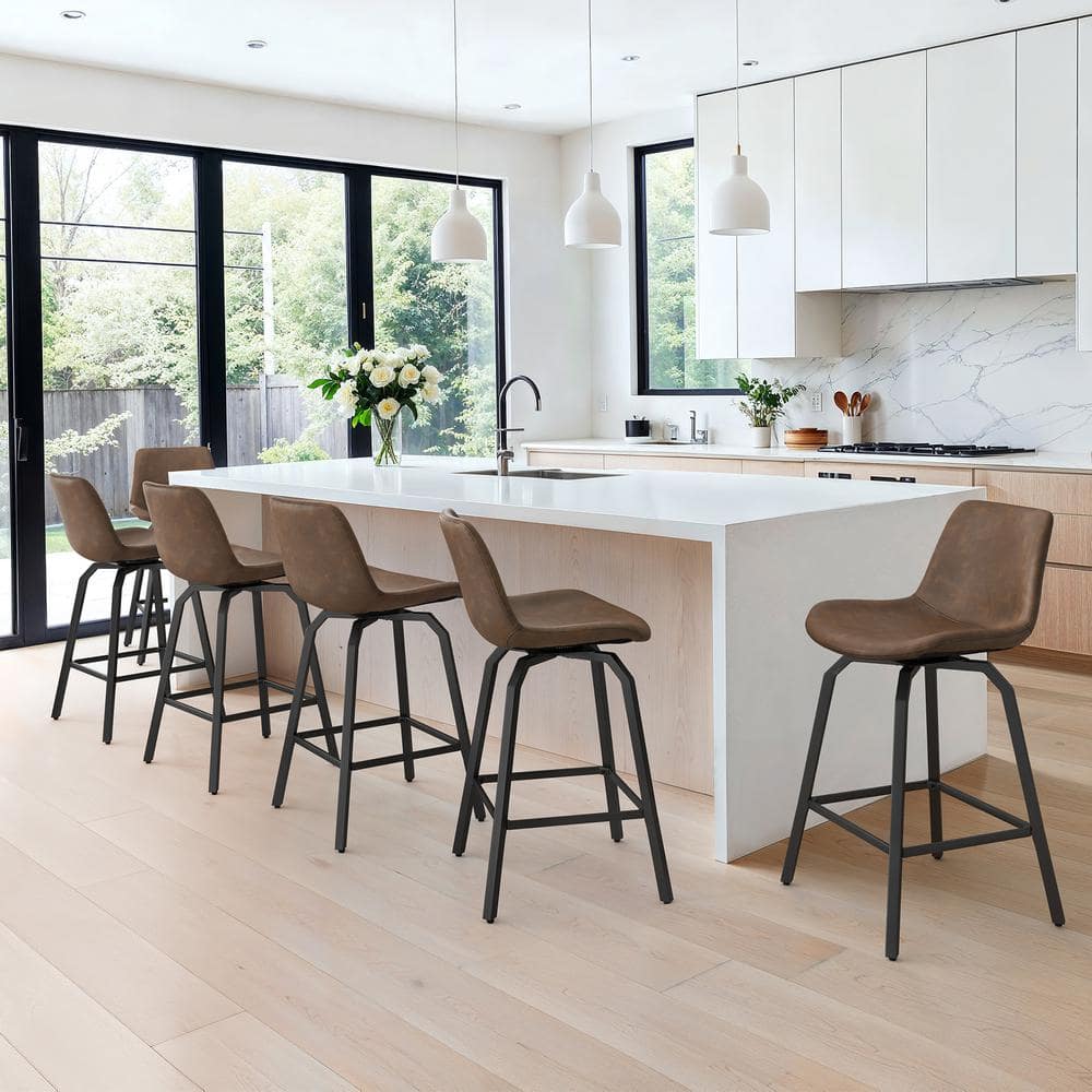 LUE BONA Dennis 37 in. Faux Leather Bar Stools Metal Frame With ...