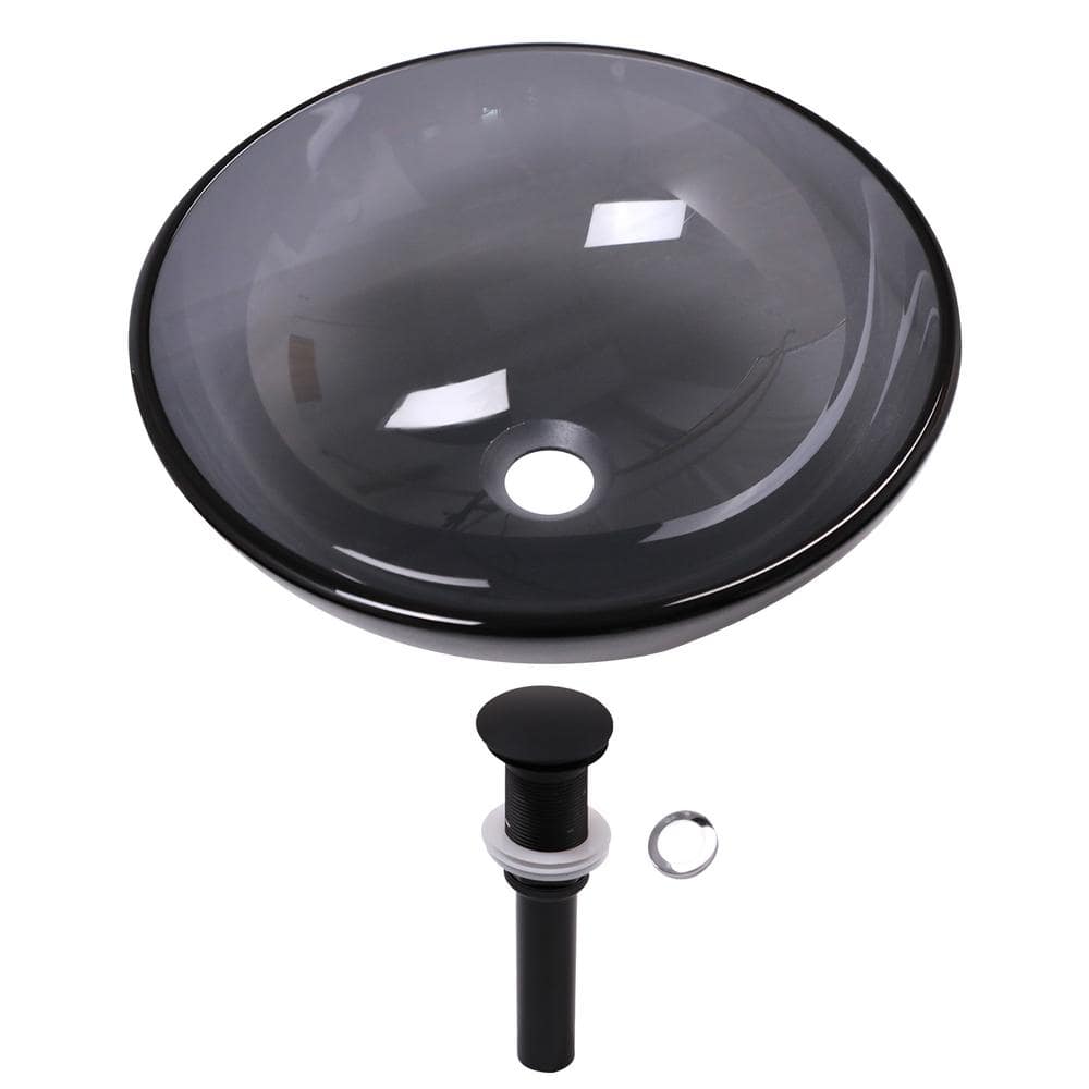 Lordear 14 In Above Round Bathroom Glass Vessel Sink Bowl In Gray With