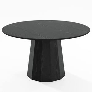Lirago Cone Black Colored Wood 60 in. Column Base Round Edge Dining ...