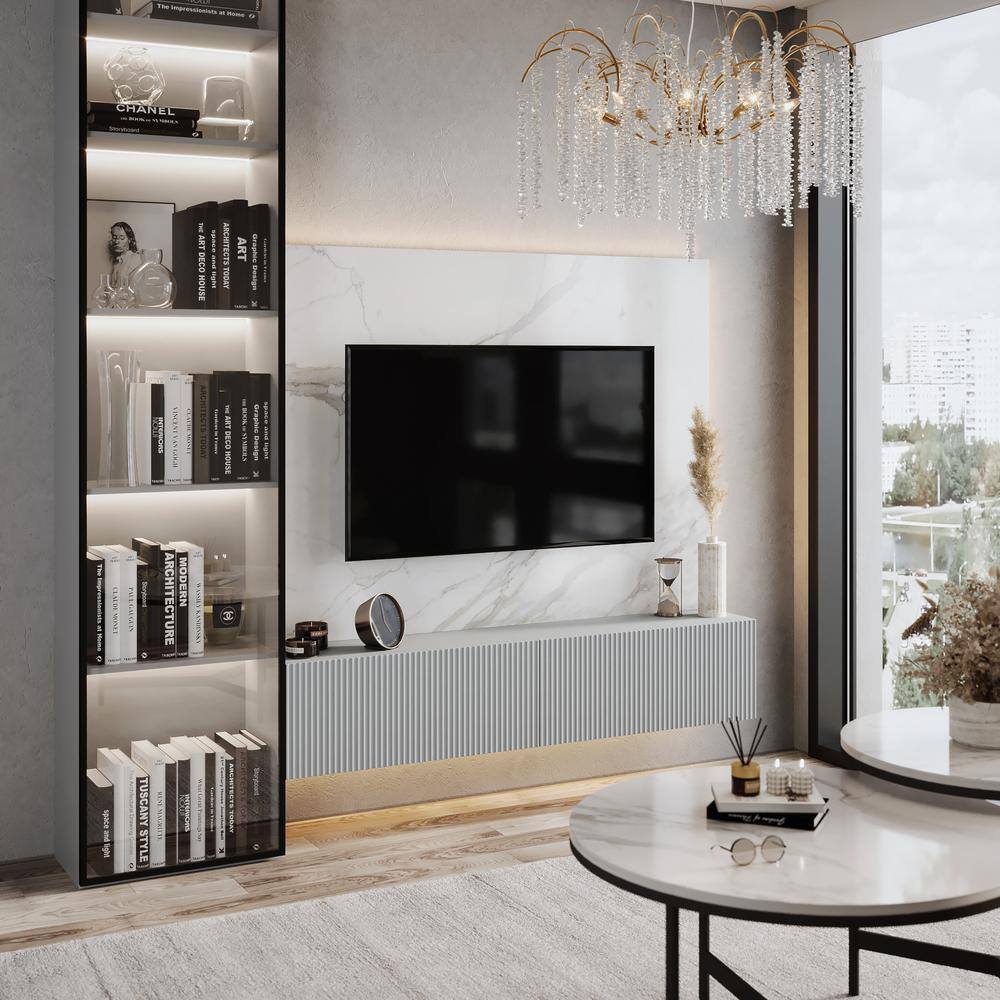 LIVING SKOG Camelia 59 in. Grey Floating TV Stand Fits TV's up to 65 in ...