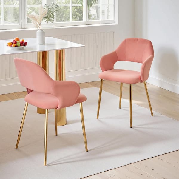 VECELO Elegant Pink Velvet Dining Chairs with Gold Metal Legs-Modern ...