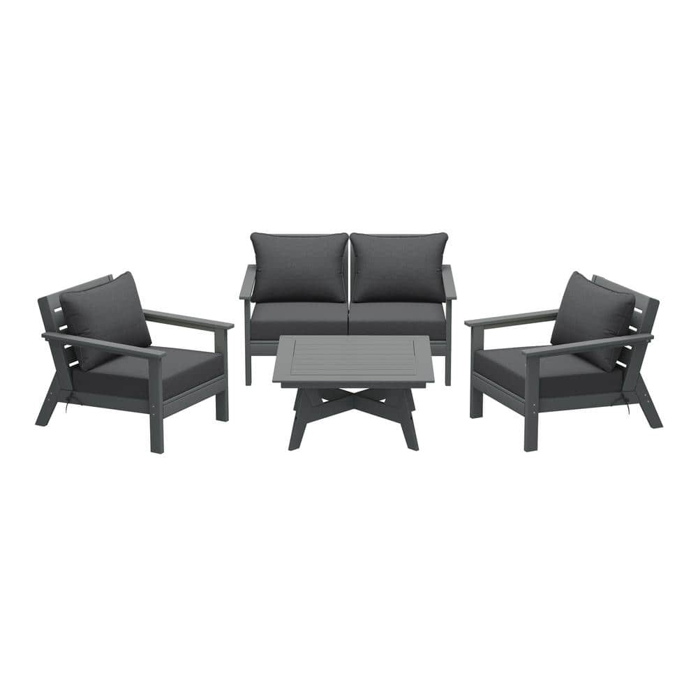 WESTIN OUTDOOR Birchwood Gray Arrangeable 5-Piece Outdoor Patio HDPE ...