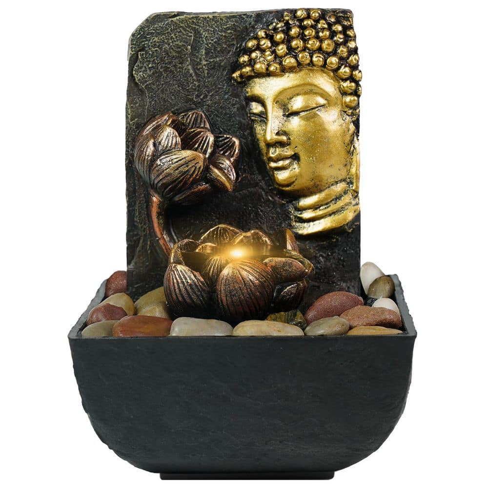 Afoxsos 7.1 in. Electric Resin Tabletop Fountain with Light and Lotus ...