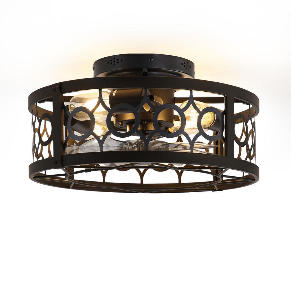 HINNIXY 16 in Indoor Matte Black Standard Caged Flush Mount Ceiling Fan ...