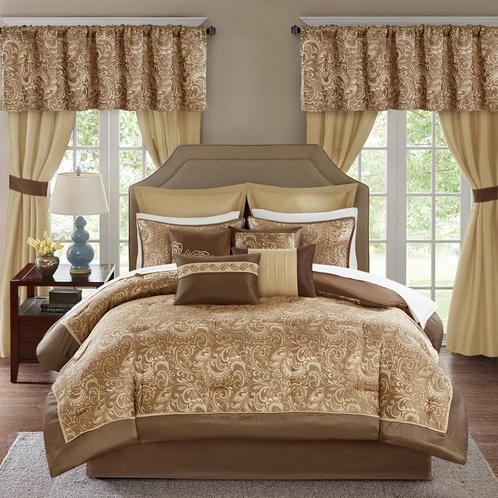 MADISON PARK ESSENTIALS Cadence Brown Polyester King Comforter Set ...