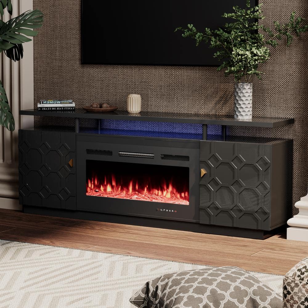 Boyel Living 70 in. W Black Freestanding Storage Electric Fireplace TV ...