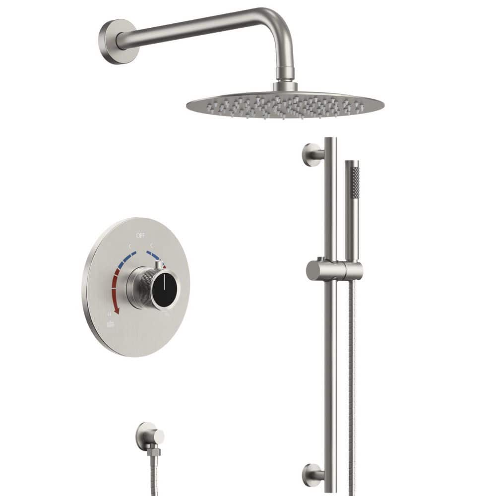 EVERSTEIN Single-Handle Rain 2-Spray Square 10 in. Dual Shower Head ...