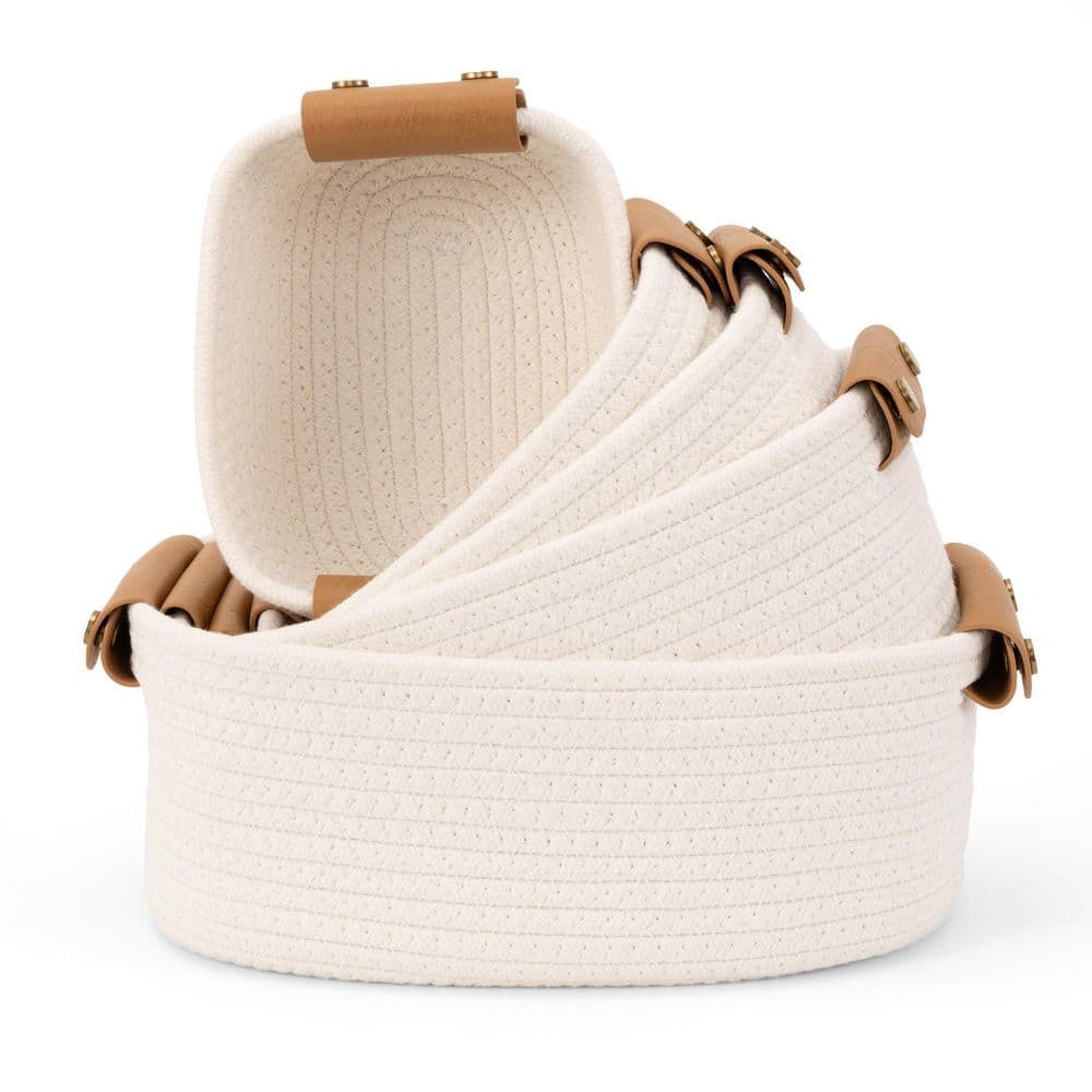 Beige 11.8 in. x 4.3 in. Cotton Decorative Basket Set of 5 TN0046 - The ...
