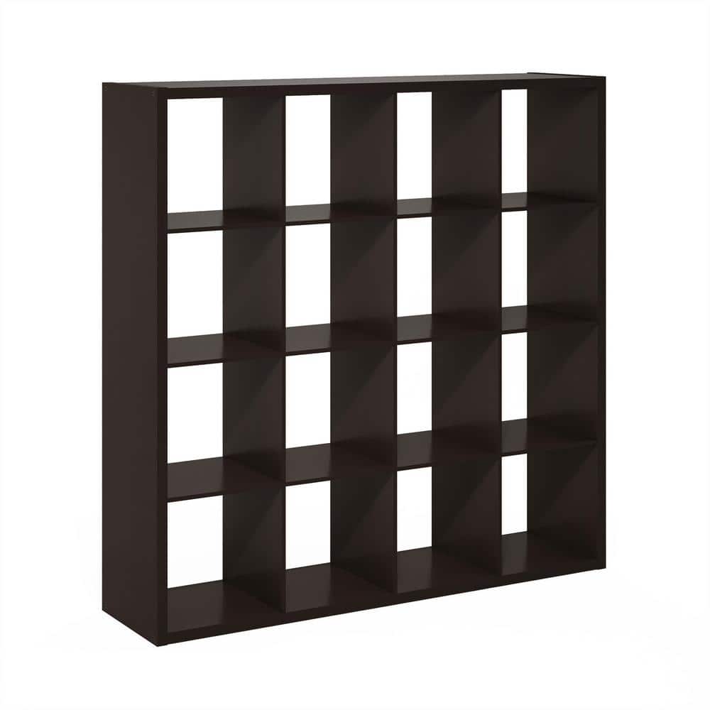 Furinno Cubicle 57.95 in. Tall Dark Oak Wood 16-Shelf Cube Bookcase ...