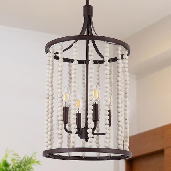 Uolfin 12.6 in. 4-Light Farmhouse Rustic Bronze Dining Room Chandelier ...