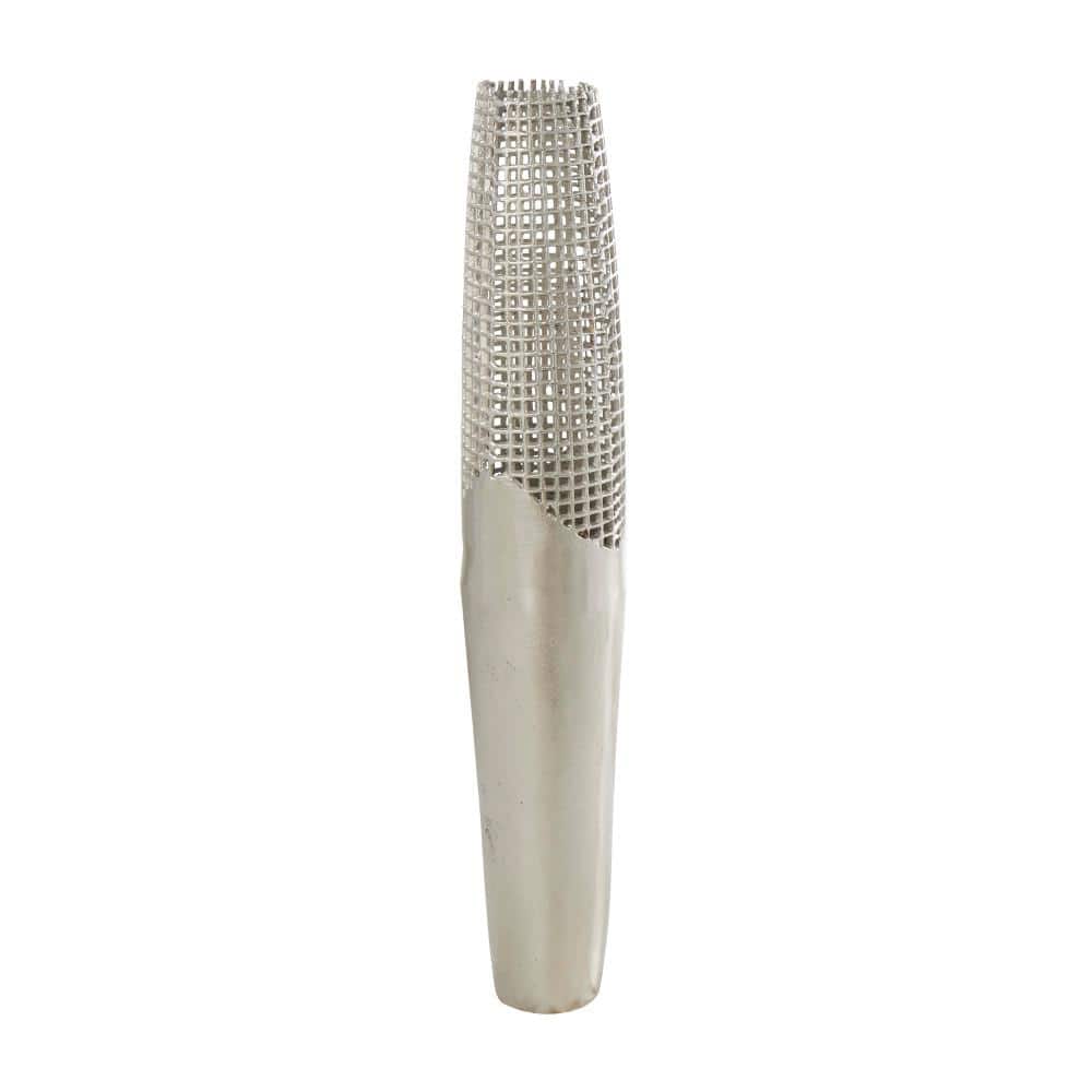 Litton Lane 37 in. Silver Grid Inspired Aluminum Metal Decorative Vase ...
