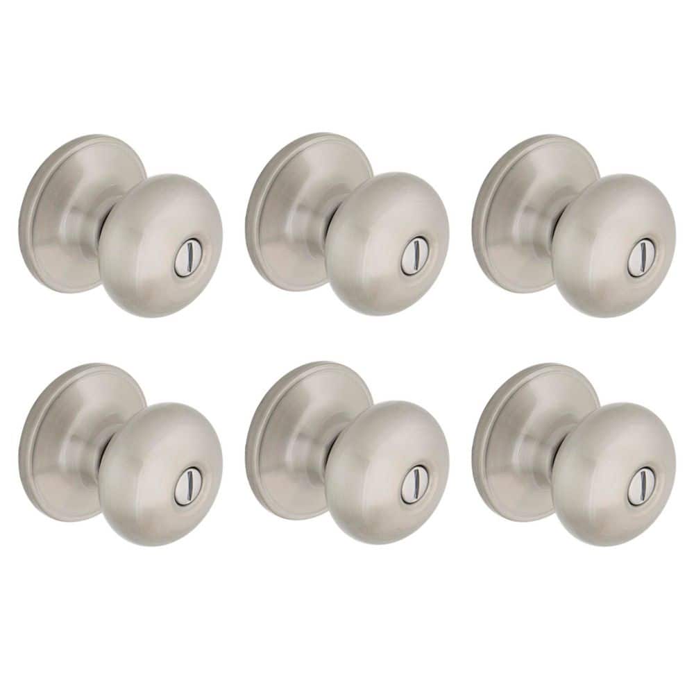 Defiant Round Satin Nickel Bed/Bath Door Knob 6-Pack TFX210BD6 - The Home Depot