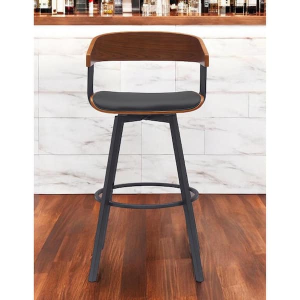 HomeRoots 31 in. Brown and Black High Back Metal Bar Stool Faux Leather ...