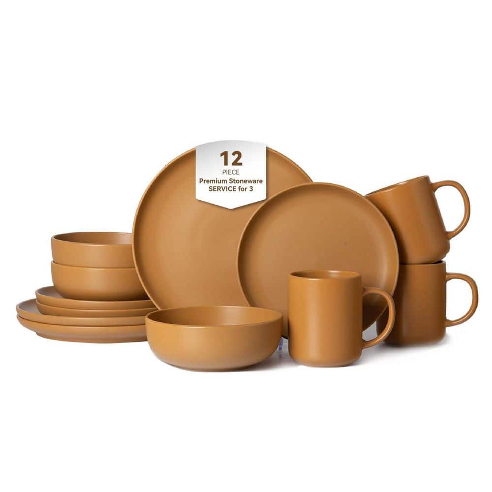 Siavonce 12-Piece Stoneware Dinnerware Sets with Mugs, Microwave and ...
