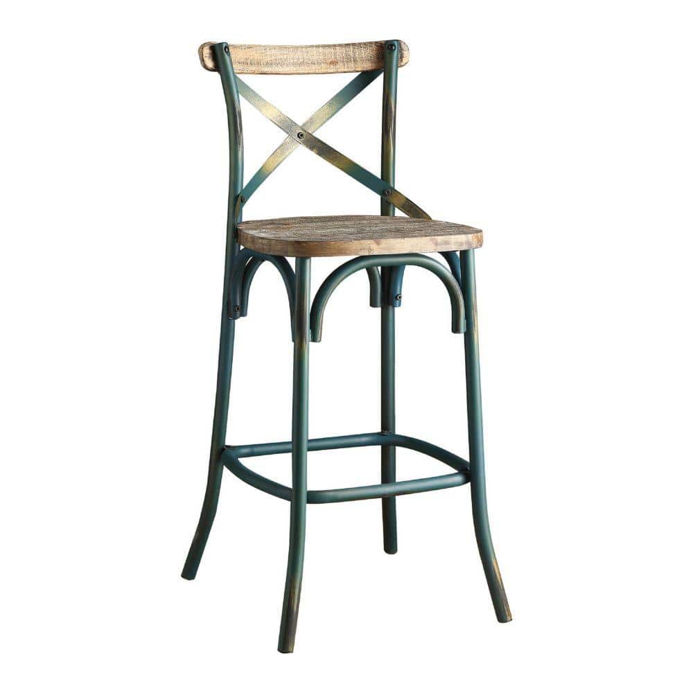 Benjara 29.33 in. Antique Green and Antique Oak Low Back Metal Frame ...