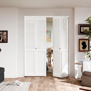 TENONER 32 in. x 80 in. Half-Panel Louver Solid Core White PVC Covering ...