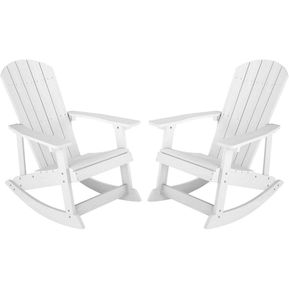 Mximu White Plastic Oversized Adirondack Patio Outdoor Rocking Chair (2 ...