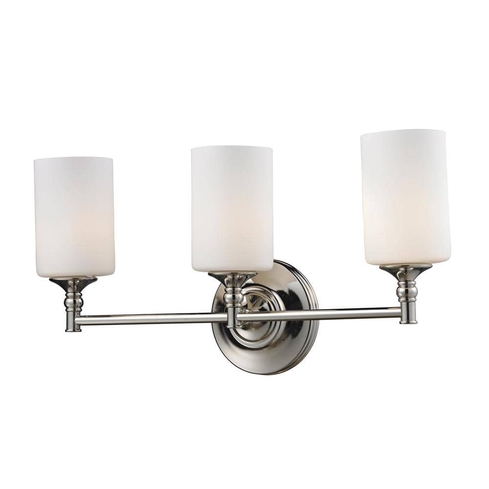 Petra 22 in. 3-Light Chrome and Matte Opal Bath Vanity Light with Matte ...
