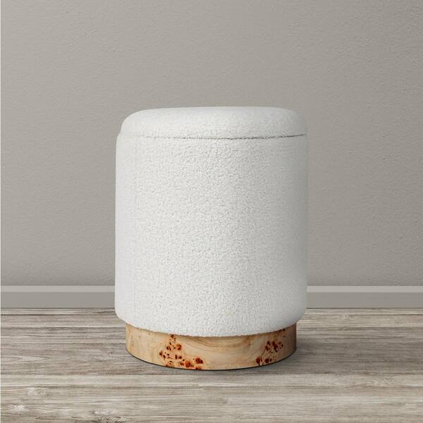 Storied Home Brooklyn 18 in. Cream Backless Wood Boucle Upholstered ...