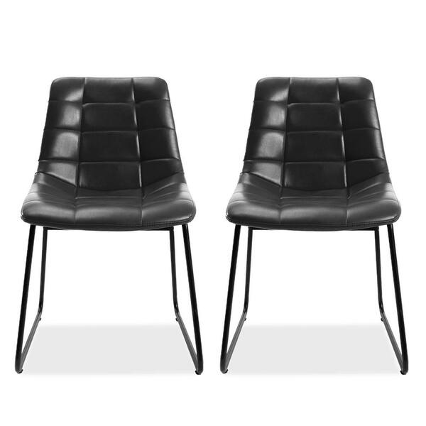 LUE BONA 31.89 in. Black Mid Century Modern Low Back Metal Frame Faux ...