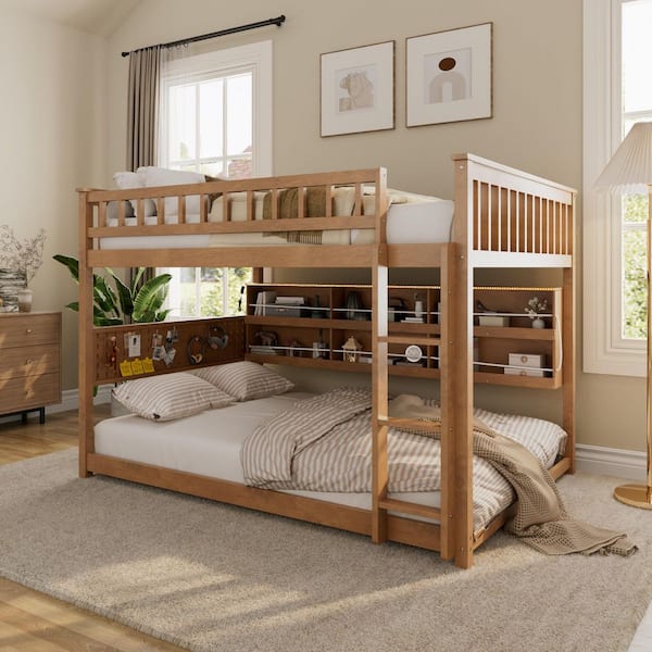 Harper & Bright Designs Brown Full over Full Space-Saving Wood Bunk Bed ...