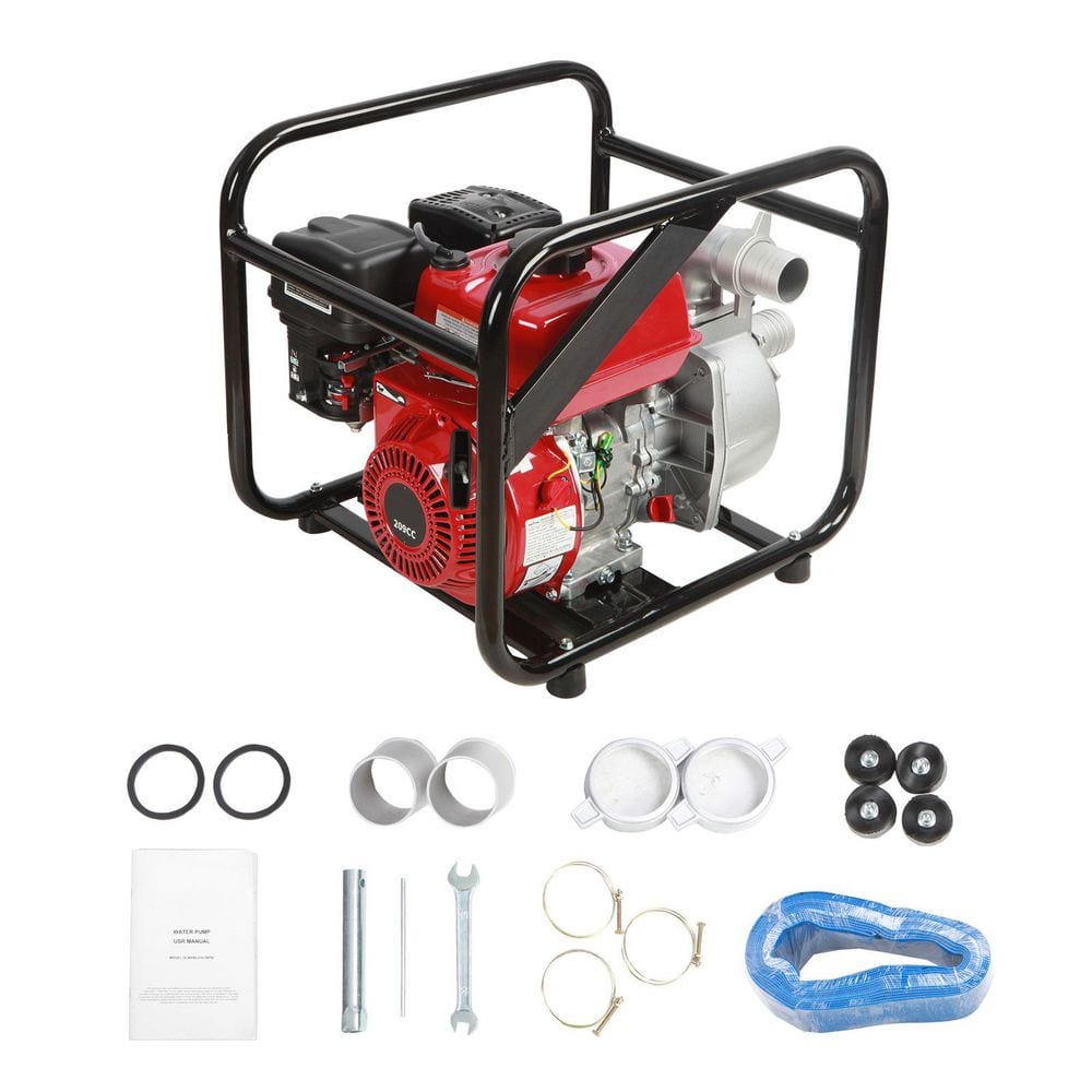 SKYSHALO Gasoline Engine Water Pump, 2 in. 7HP 142 GPM, 148ft. Lift, 22ft. Suction, 4Stroke Gas ...