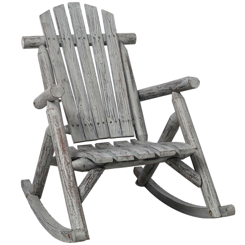 Miscool Ami Light Gray Wood Outdoor Rocking Chair, Durable Fir Log ...