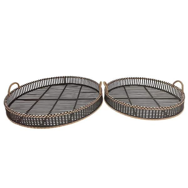Benjara Black Decorative Tray Set of 2 BM232697 - The Home Depot