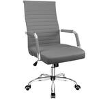LACOO Gray Ribbed Office Mid-Back PU Leather Executive Task Chair with ...