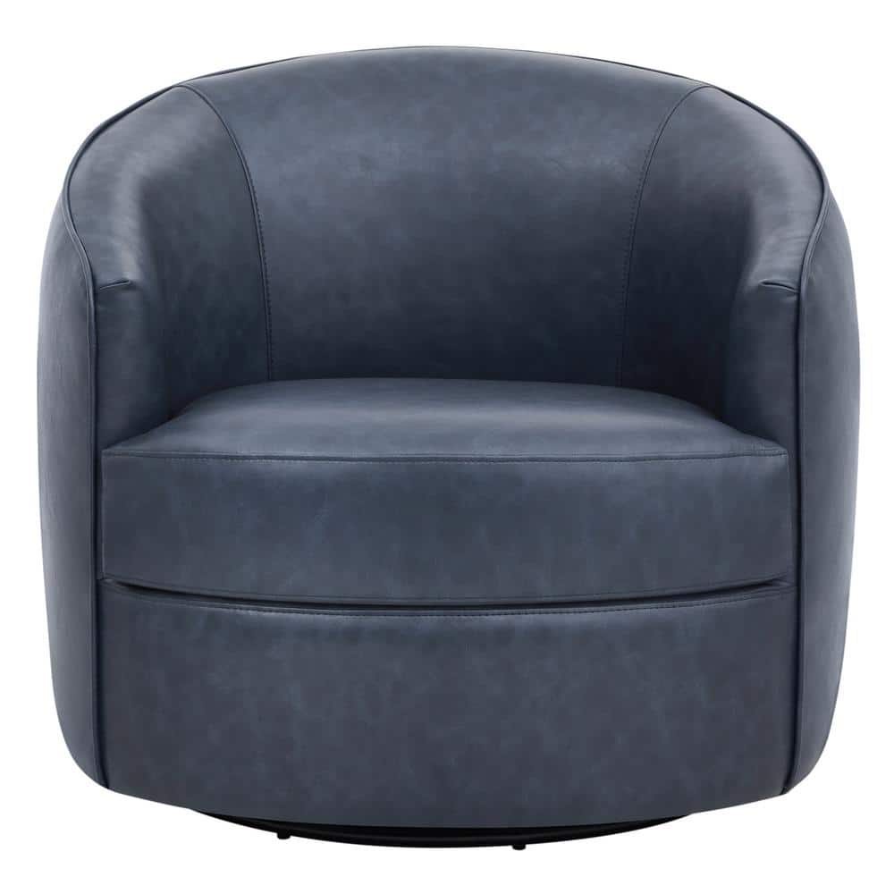 SPRUCE & SPRING Fenella Blue Leather Swivel Arm Chair Modern Comfy ...