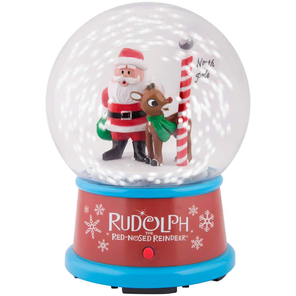 Rudolph 4.5 in. Snow Globe Rudolph and Santa with North Pole Sign ...