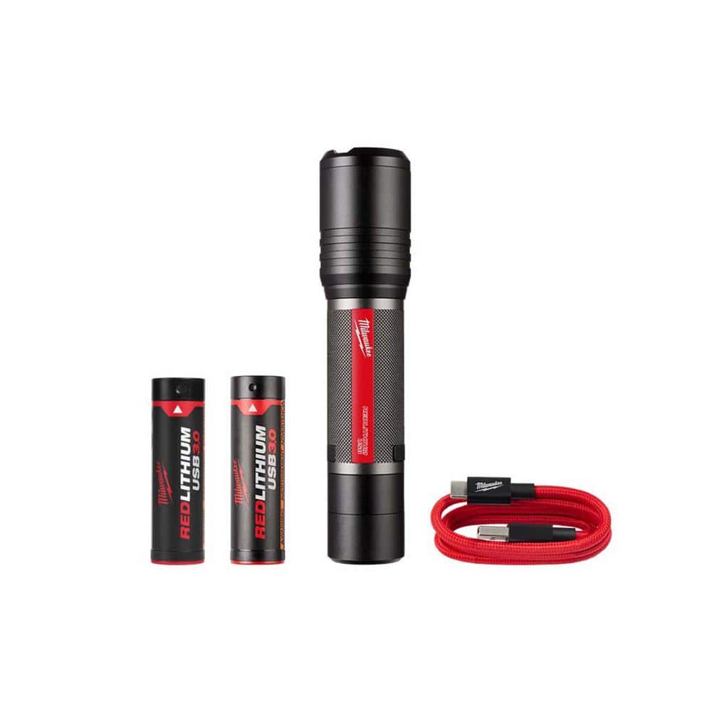 Milwaukee 2,000 Lumens REDLITHIUM USB Slide Focus Flashlight with Extra USB 3.0 Ah Battery 2162 ...