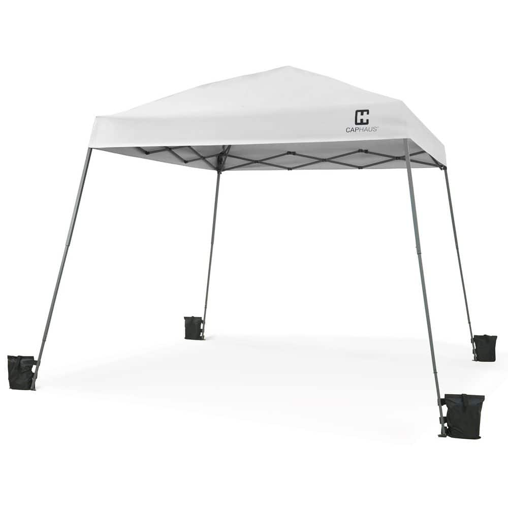 CAPHAUS 8 ft. x 8 ft. White Patented 1-Push Pop Up Outdoor Canopy Tent ...