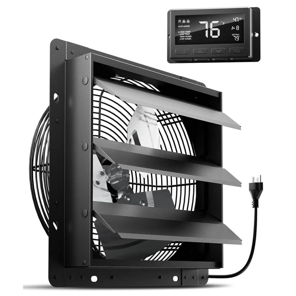 KIWDZFU 12 in. Wall Mounted Attic Fan with Thermostat, 971 CFM Shutter ...