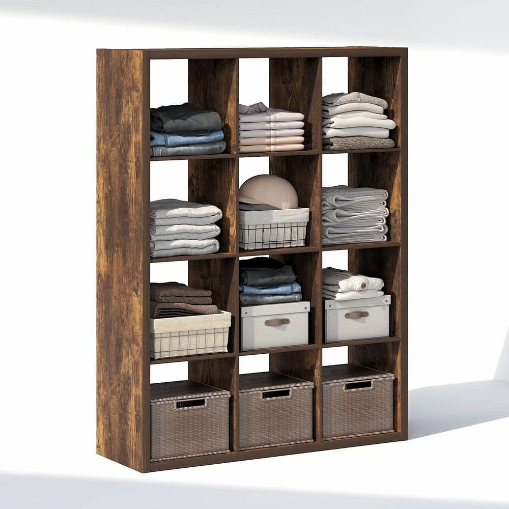 Furinno CUBIC 58 in. Tall Amber Pine Wood 12-Cube Bookcase NLU23004AP ...