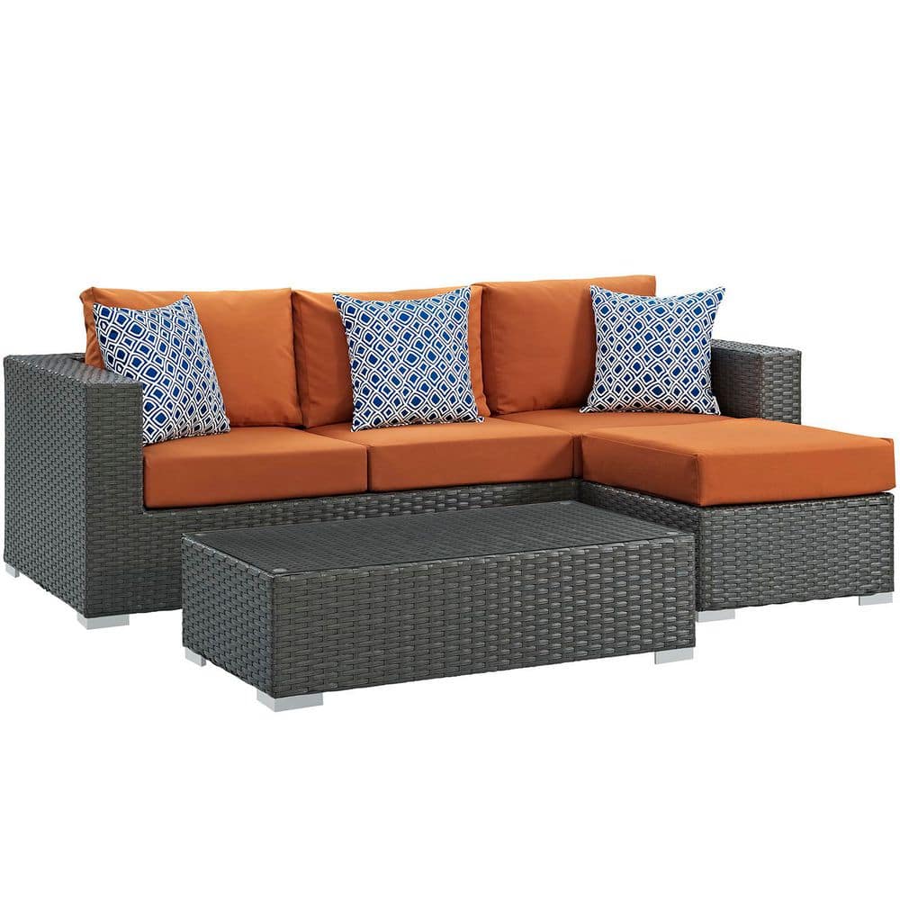 MODWAY Sojourn 3-Piece Aluminum Outdoor Sectional Set with Sunbrella ...