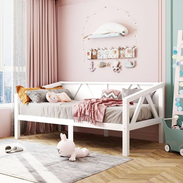 Nestfair White Twin Daybed with 3-Sides Frame DBLF6719K - The Home Depot