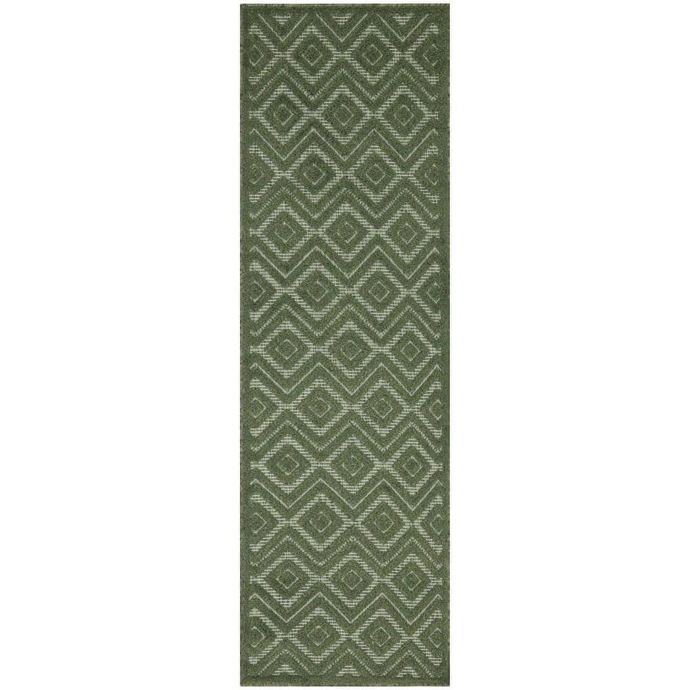 Nourison Versatile Green 2 ft. x 8 ft. Diamond Contemporary Runner ...