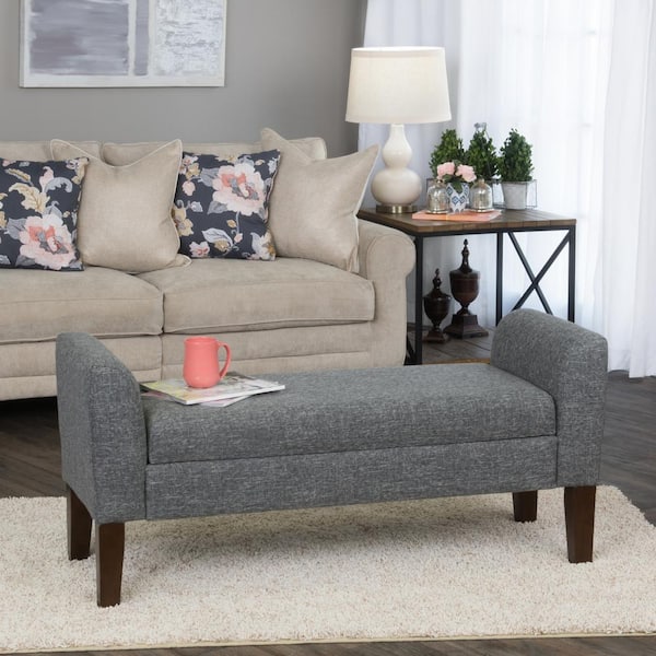 Homepop Tara Heathered Gray 50 in. Bedroom Bench / Settee with Storage ...