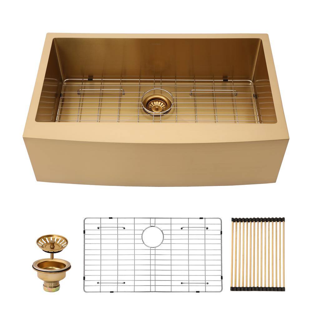 Bnuina 36 in. Single Bowl 16-Gauge Golden Stainless Steel Kitchen Sink ...