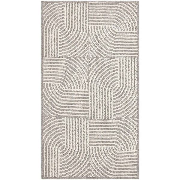Nourison Textured Home Grey Ivory 2 ft. x 4 ft. Geometric Contemporary ...