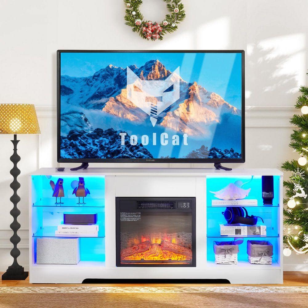 ToolCat 58 in. Freestanding TV Stand, with 18 in. Electric Fireplace ...