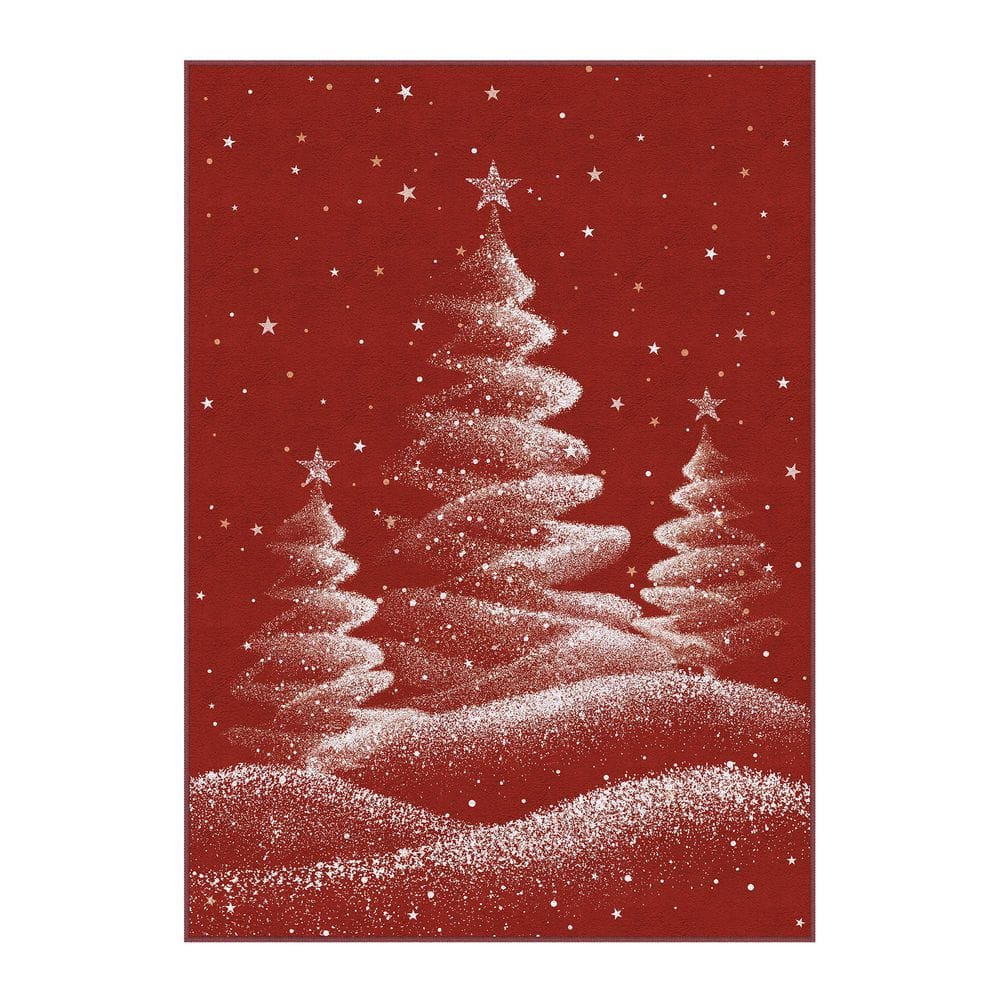 HaiiMeid Christmas 8 ft. x 10 ft. Red Halo Christmas Trees Area Rug ...