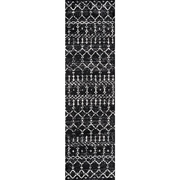 JONATHAN Y Moroccan HYPE Boho Vintage Diamond Black/Ivory 2 ft. x 14 ft ...