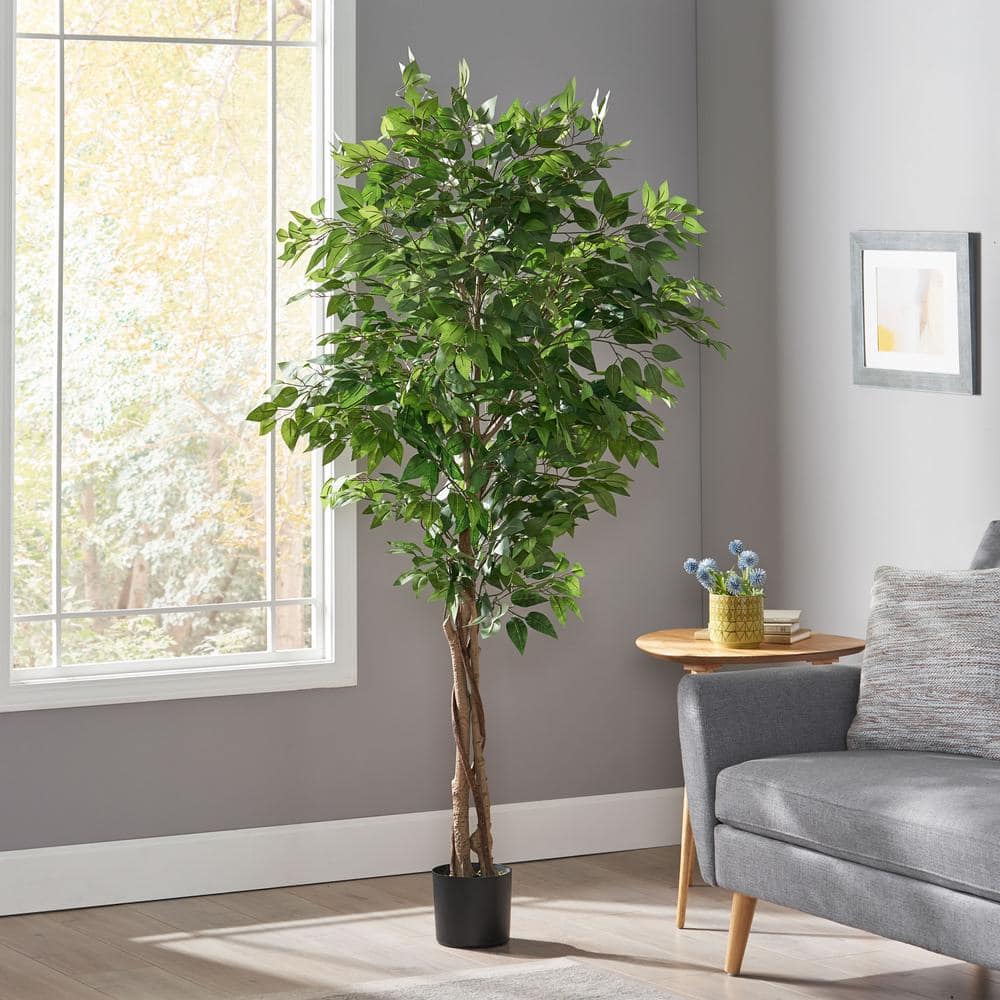 Natural 6 ft. Artificial Ficus Tree for Home Decor Faux Fake Tree Plant ...