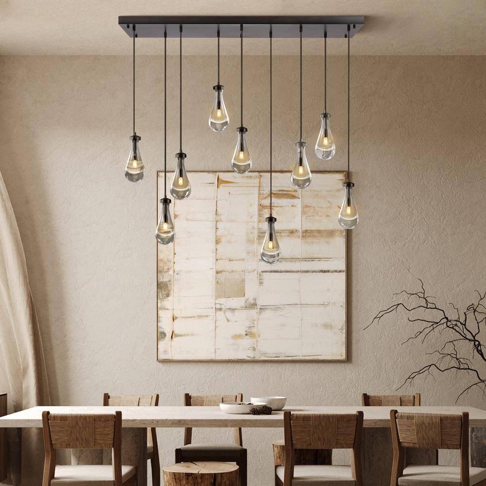 YUYI 9-Lights Black Raindrop Chandelier, Modern Glass Pendant Light for ...