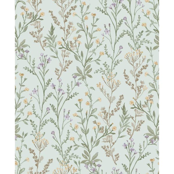 Chesapeake Laverne Aquamarine Blue Wildflowers Wallpaper Sample 4191 ...