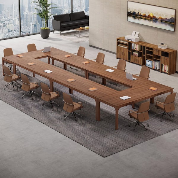 BYBLIGHT Moronia 78.74 in. 6 Pieces Walnut Conference Room Table, Long ...