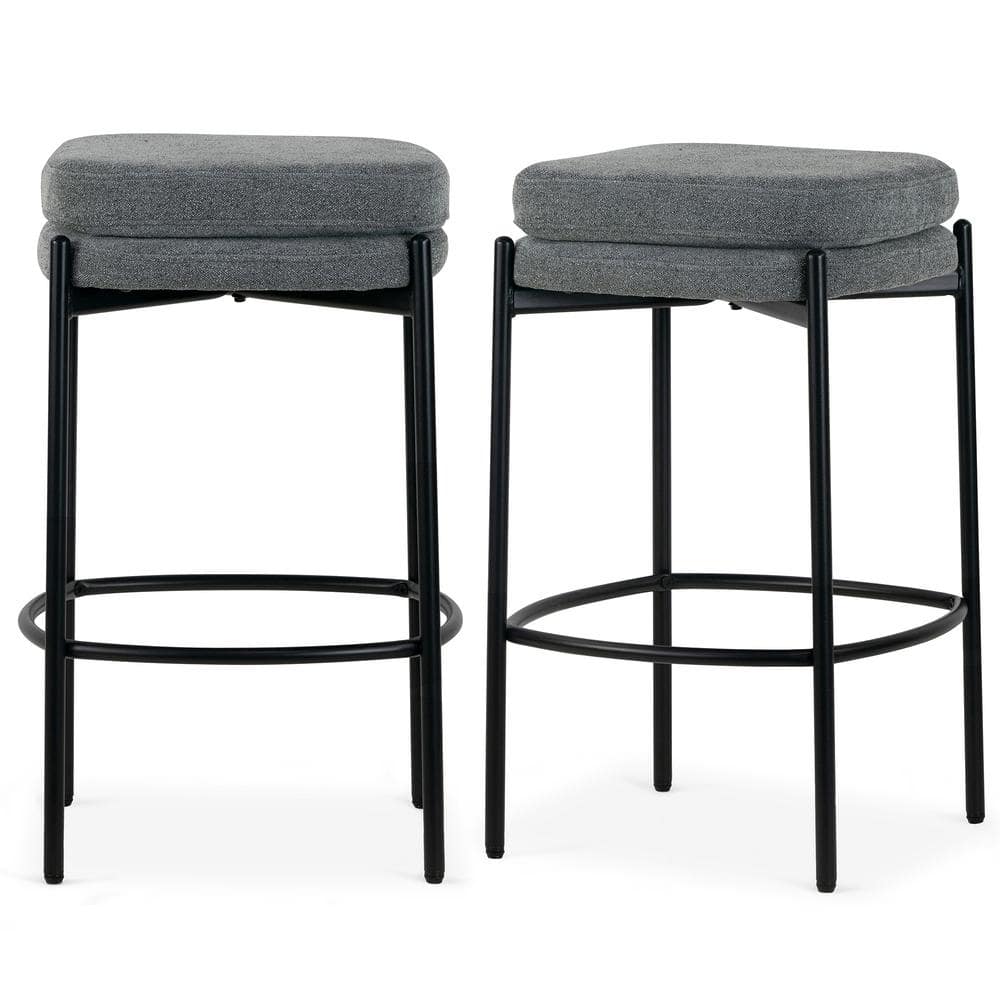 Glamour Home Avril 27 in. Gray Boucle Backless Metal Counter Stool with ...