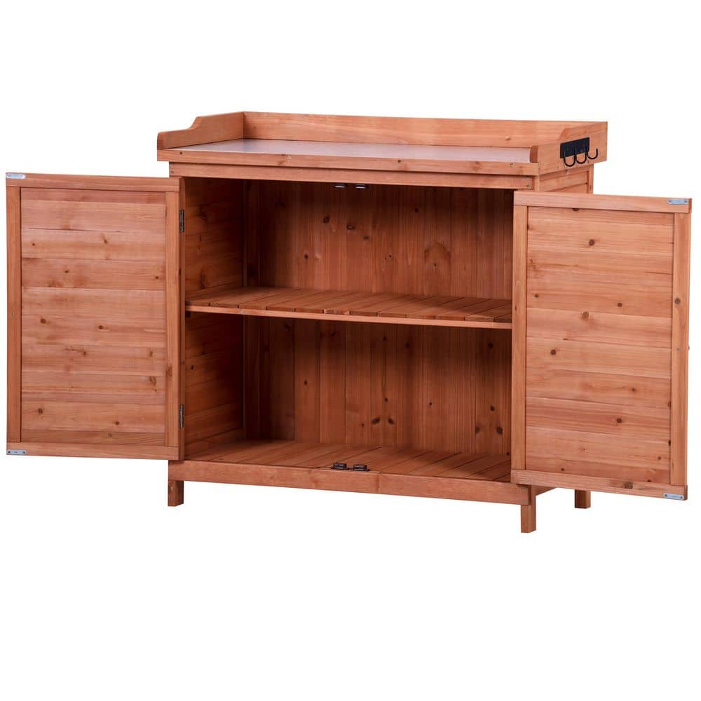 JUJABU 39 in. Orange Solid Wood Casual Rustic Garden Workstation ...